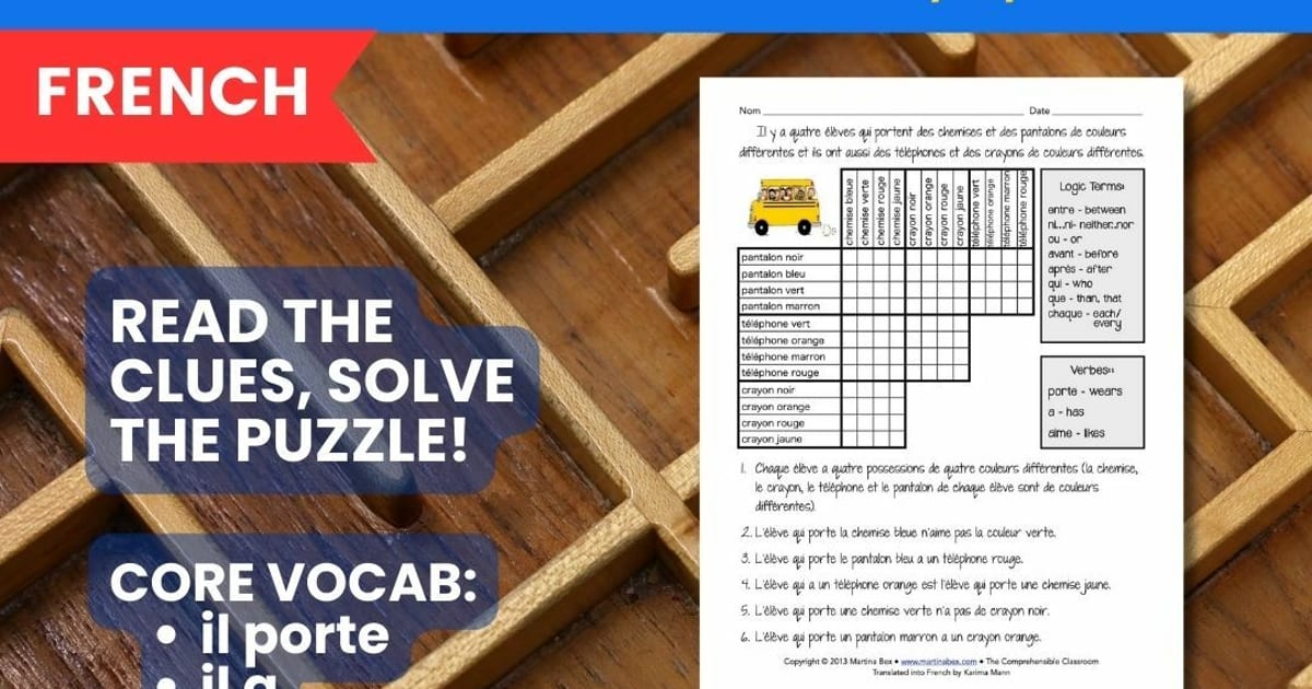 The Comprehensible Classroom | Logic Puzzle in French with colors