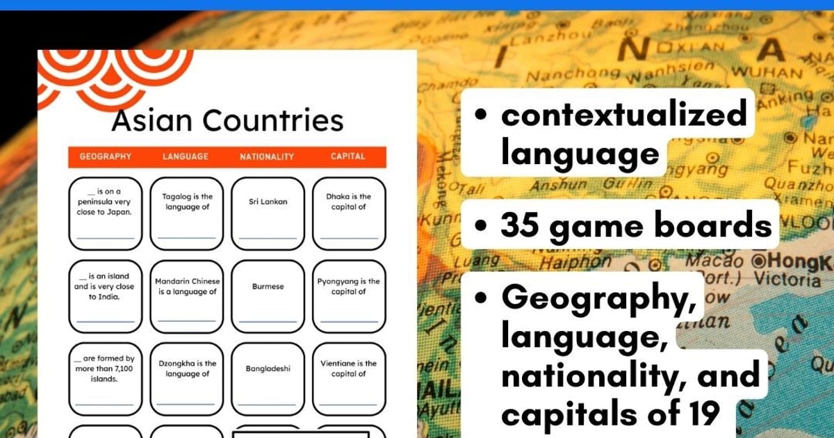 The Comprehensible Classroom | Asian Countries BINGO