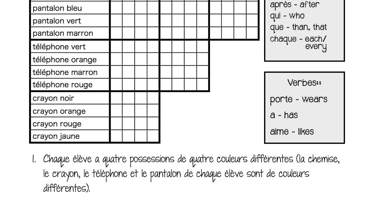 The Comprehensible Classroom | Logic puzzle in French